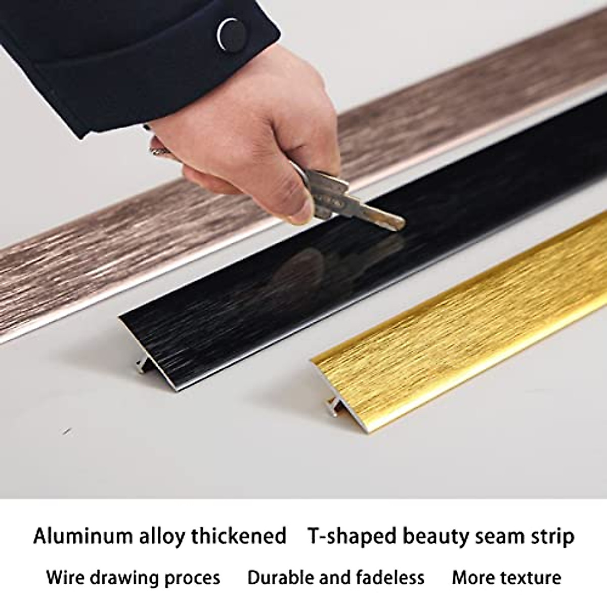 5 Pcs Aluminum Floor Transition Strip, Wall Edging Strip, Flat Divider Strip for Door Threshold and Joining Flooring Gaps of Laminate Planks Tile, Brilliant Black