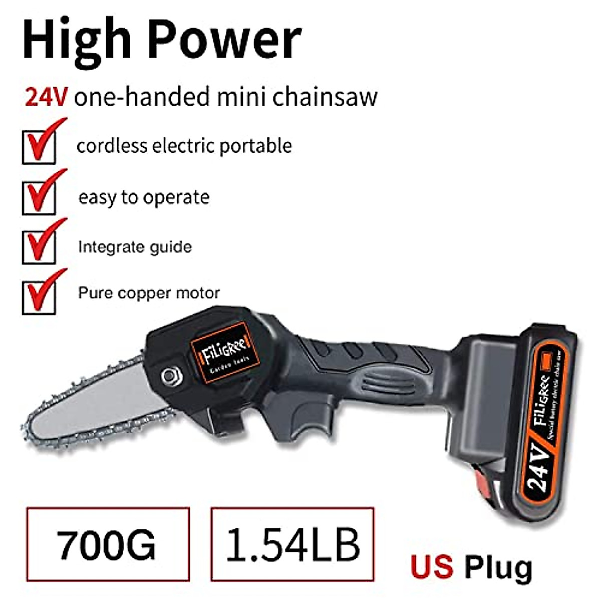 Mini Chainsaw Cordless, 4 Inch Electric Portable Mini Chain Saw with 2Pcs Rechargeable Battery and 2Pcs Chain, 0.7kg Lightweight Handheld Chainsaw for Tree Branch Wood Cutting