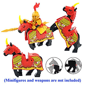 Nicolababe Black War Horse Set of 5 with Horse Helmets and Barding for Knights Building Blocks Educational Toys Designed for Minifigures Castle Scene Compatible with All Major Brands