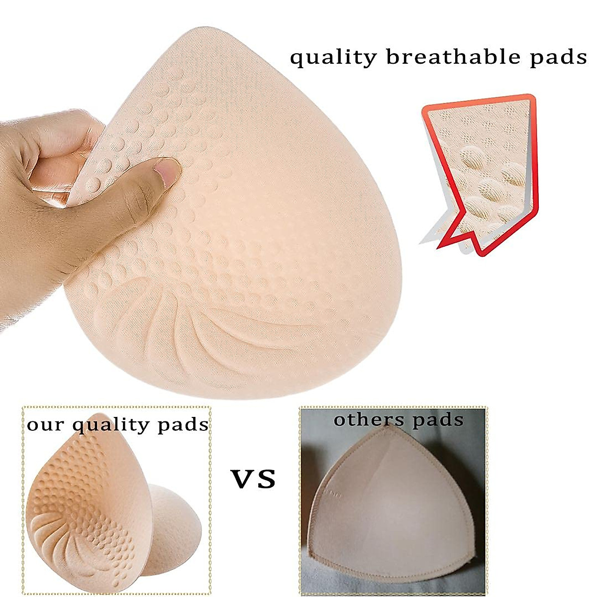 PRETTYWELL Bra Pads Inserts, 2 Pairs Latex Bras Inserts for Sports Bras, Bra Cups Inserts for Bikini Tops (beige, L.)