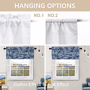 BaoNews Abstract Indigo Kitchen Valances Window Curtain, Blue Check Abstract Indigo Tie Dyed Grid Navy Blackout Decoration Small Window Valances Curtains Drapes Kitchen Bedroom, 52 X 18 Inch