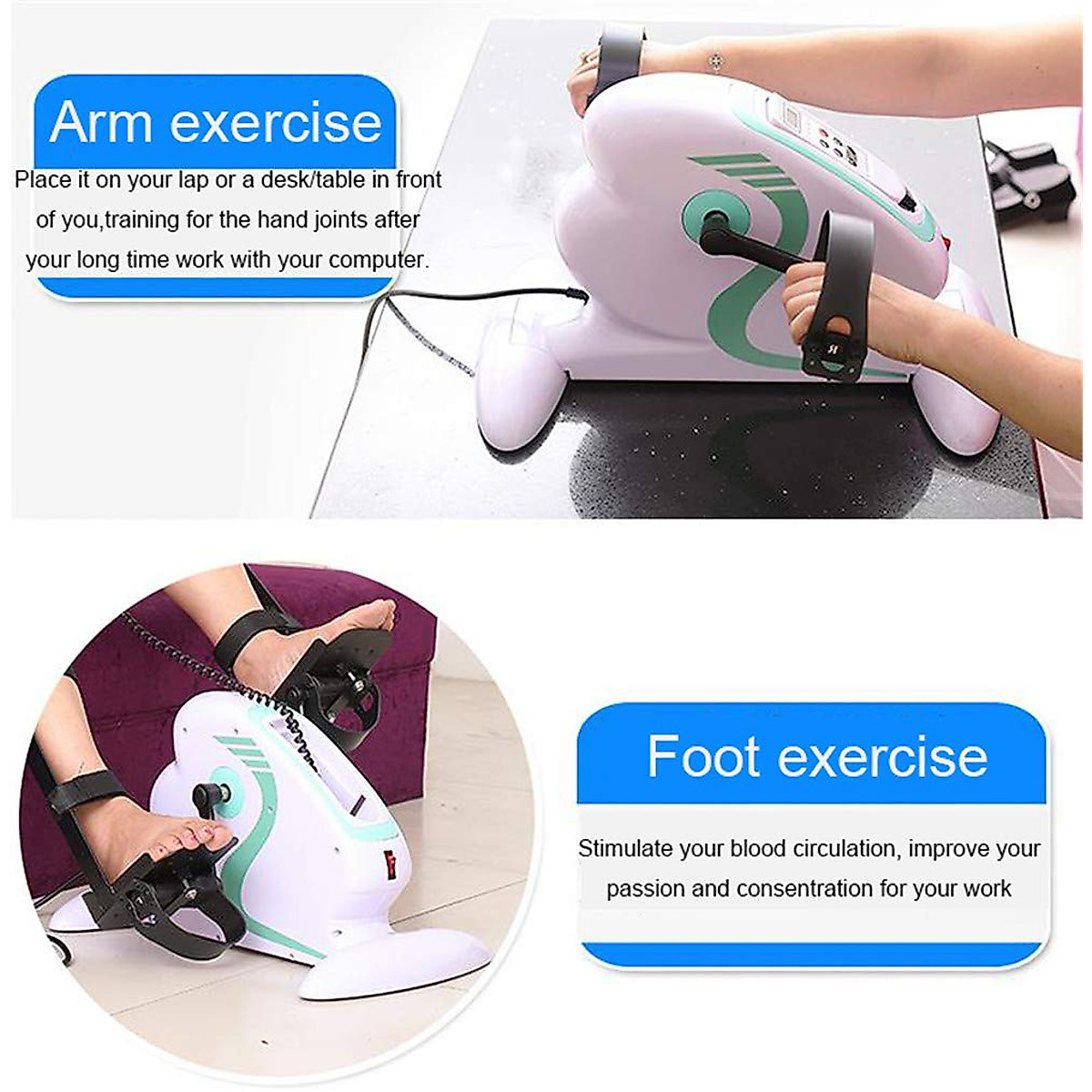 Fitness Motorized Electric Mini Exercise Bike/Pedal Exerciser,Electric Pedal Exerciser for Seniors Portable Fitness Cycle for Arm/Leg Exercise Mini Cycling Trainer Stationary Exercise Leg Peddler