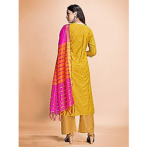 Indian Kurti With Pant & Dupatta For Womens |Rayon Printed Kurta Kurtis For Women Tunic Set Yellow