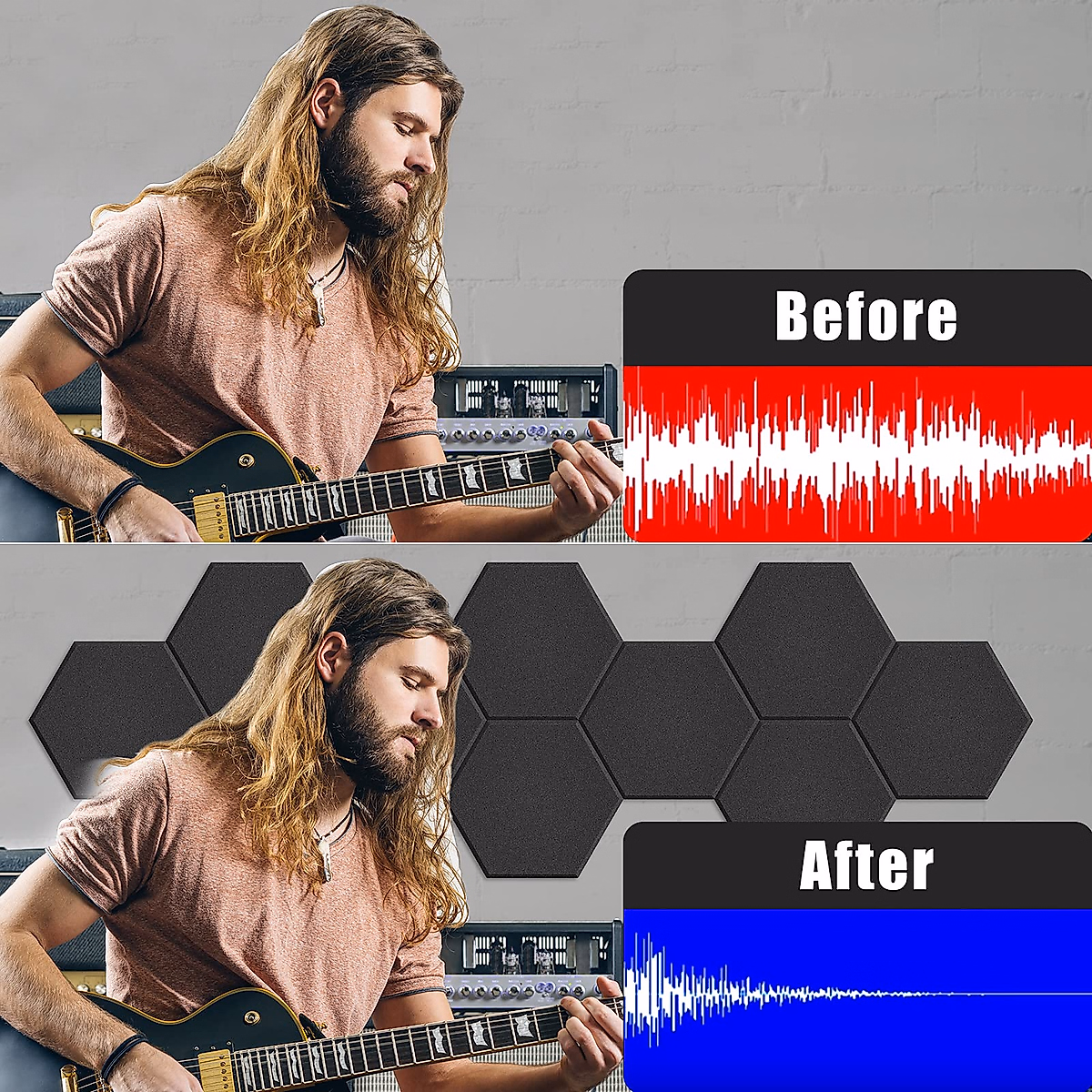 Dailycooper 12 Pack Self-adhesive Acoustic Panels 12" X 10" X 0.4" - Sound Proof Foam Panels with High Density, Stylish Hexagonal Design, Flame Resistant, Absorb Noise and Eliminate Echoes(Black)