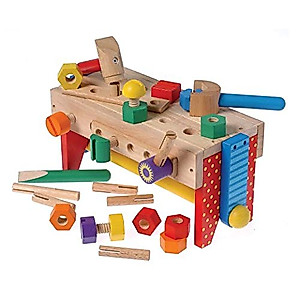 Constructive Playthings 2 in 1 Wooden Workshop with Assorted Tools for Ages 2 and up, Set of 31