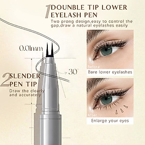 NewBang Double Tip Lower Eyelash Pencil Waterproof Anti-Smudge Dual Pronged Bottom Eyelashes Pen Super Slim Eye Liner Liquid Eyeliner Natural 3D Under Lashes for Eye Makeup (Black+Brown 2Pcs)
