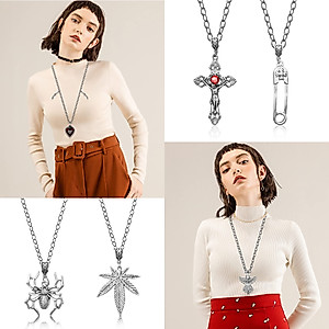 LUYI 12 Pcs Gothic Grunge Necklace Set Y2k Jewelry Accessories Goth Necklaces Cross Fairy Evil Eye Angel Heart Wing Chain Choker Necklace for Women Teen Girls