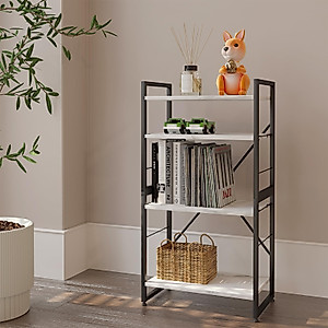 Azheruol 4 Tiers Bookshelf Adjustable White Faux Marble Organizer, Modern Small Bookcase for Small Space,Industrial Wooden Storage Display Rack and Storage Organizer for Living Room Home Office