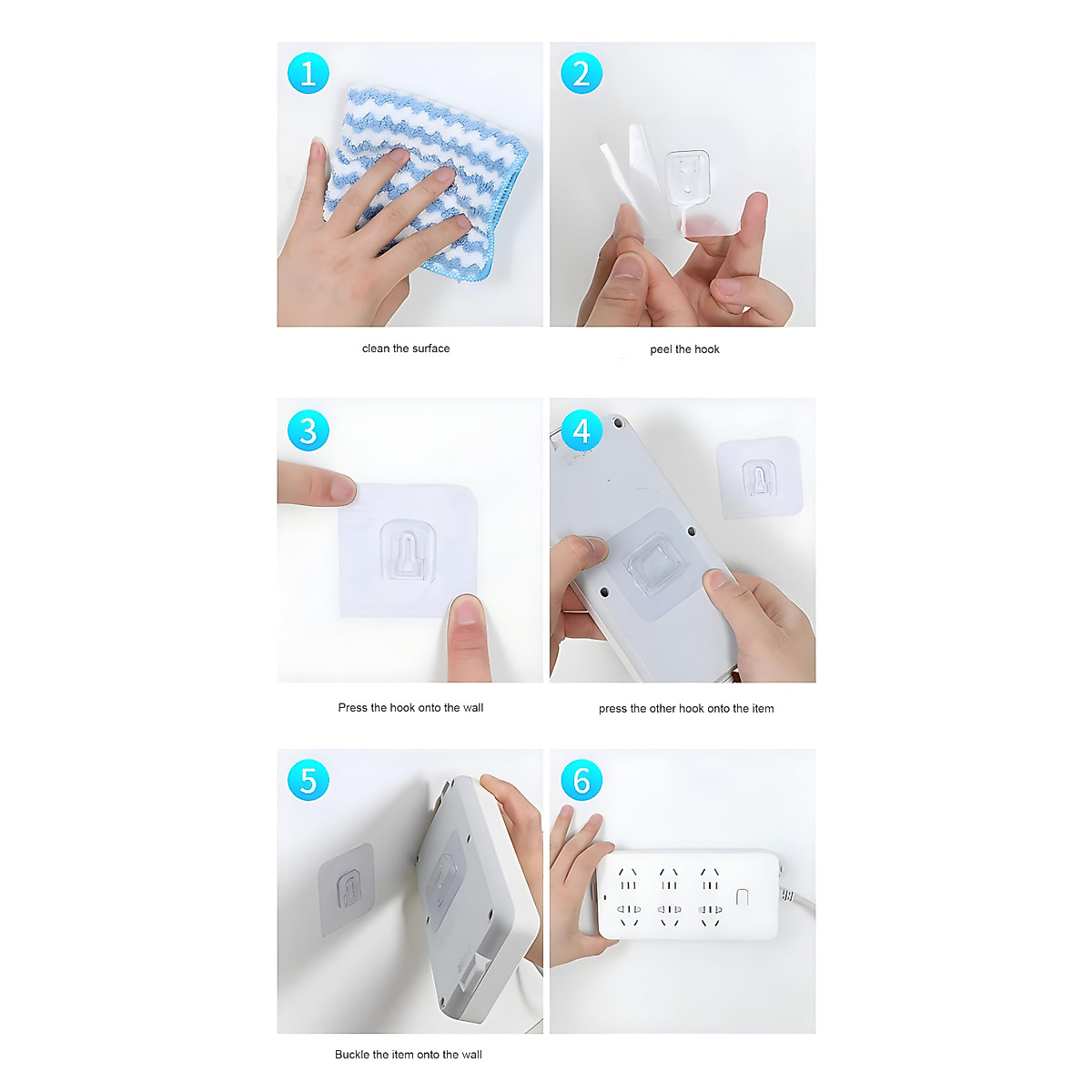 YOFAN 10 Pairs Clear Double-Sided Adhesive Wall Hooks - Mounted Door Hanger Kit - No Drill Sticker Hangers with Suction Cup for Bathroom, Kitchen