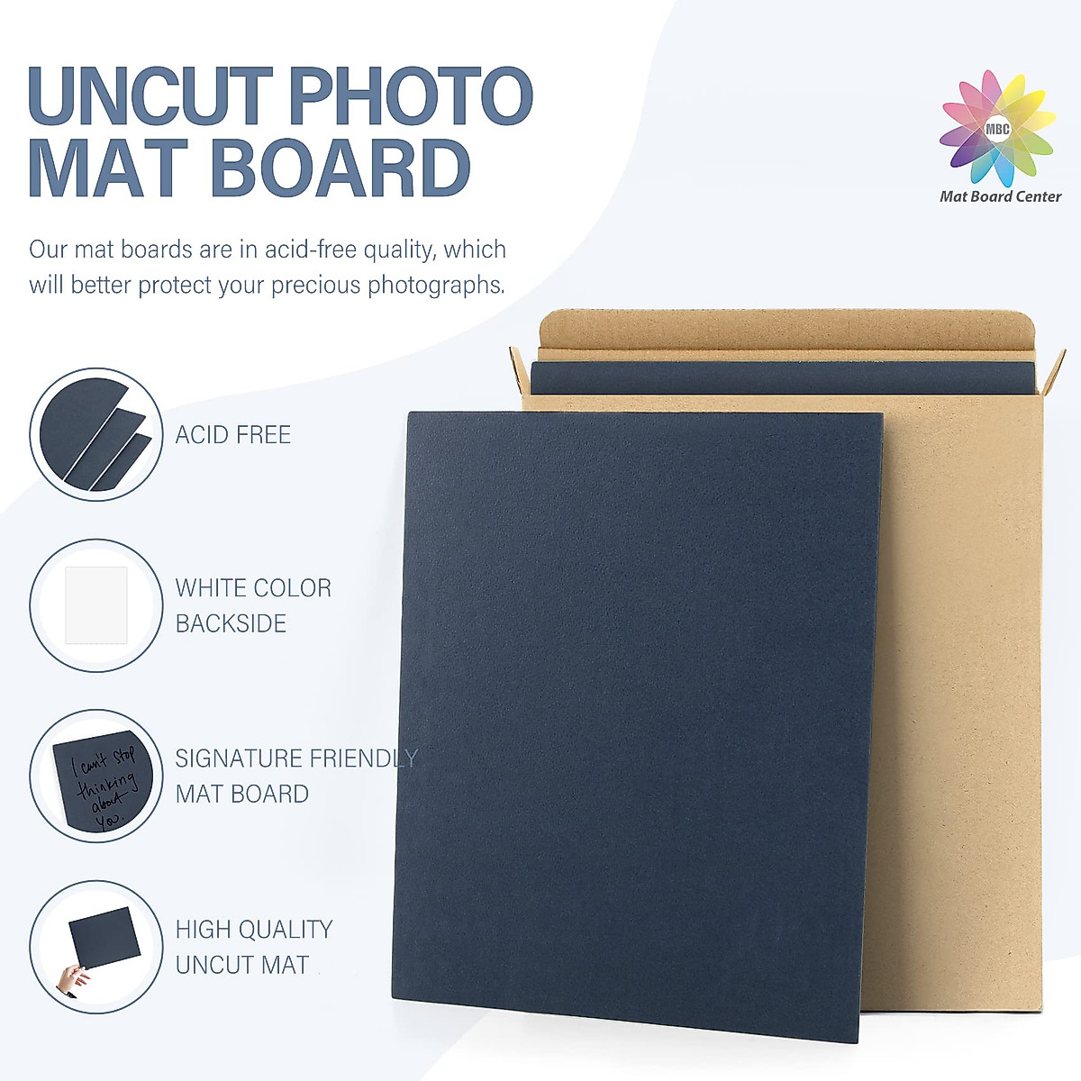 Mat Board Center, 10 Pack 8x10 Picture Backing Boards, Dark Blue Uncut Matt Boards, Ideal for Pictures/Prints/Frames/Arts