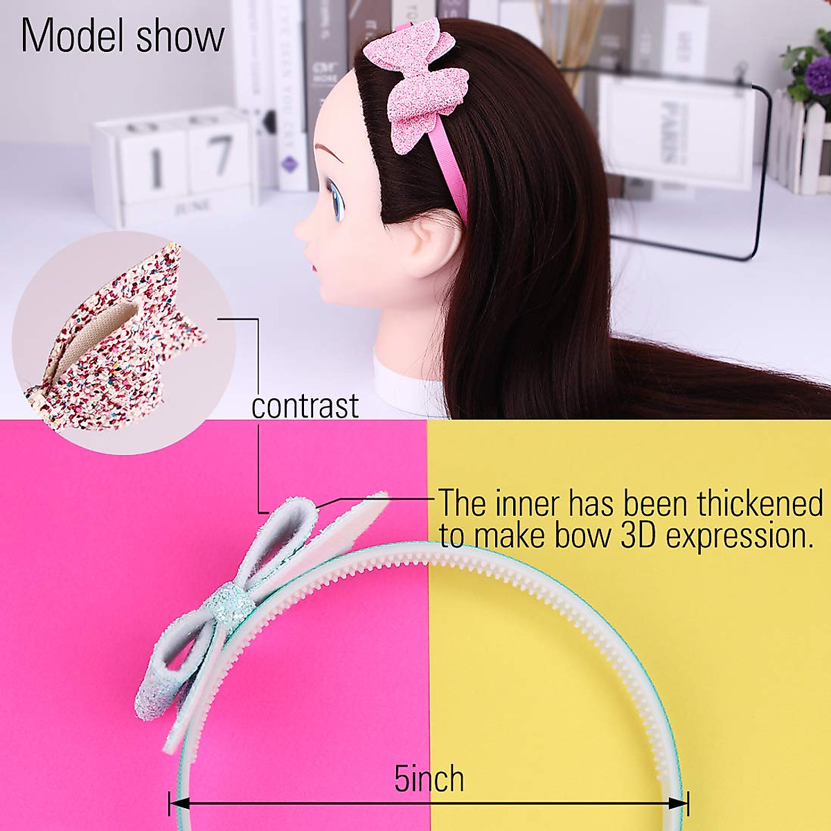 WANYU 10 Pcs Butterfly Bow Headabands For Girls,Glitter Hairbands 3 Inch Sequin Hairbow Rainbow Head Bands For Kids Toddler Girl Hair Accessories