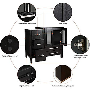 eclife 60" Bathroom Vanity Sink Combo Black W/Side Cabinet Set Rectangle White Ceramic Vessel Sink & Chrome Water Save Faucet & Solid Brass Pop Up Drain, W/Mirrors (T03 2B02)