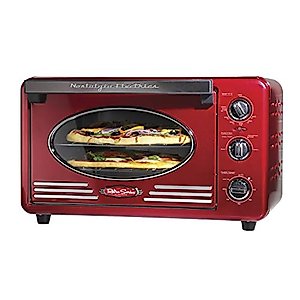 Nostalgia RTOV2RR Large-Capacity 0.7-Cu. Ft. Capacity Multi-Functioning Retro Convection Toaster Oven, Fits 12 Slices of Bread and Two 12-Inch Pizzas, Built In Timer, Includes Baking Pan,Metallic Red