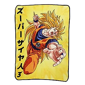 Dragon Ball Z Goku Super Saiyan 3 Japanese Fleece Throw Blanket | Features Goku's Super Saiyan 3 Form | 60 x 45 Inches