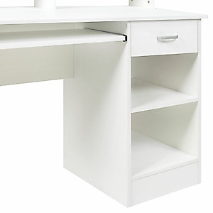 Computer Desk Student Desk Home Office Writing Table with Drawer Shelves, White