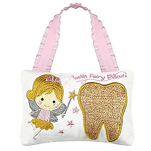 Tooth Fairy Pillow Embroidery Cartoon Fairy Gold Tooth Pocket with Gift Box Tooth Fairy Souvenir Children Gift for Girl Boy (Gold)