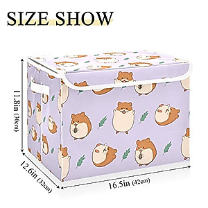 Kigai Storage Basket Cute Hamsters Storage Boxes with Lids and Handle, Large Storage Cube Bin Collapsible for Shelves Closet Bedroom Living Room, 16.5x12.6x11.8 In
