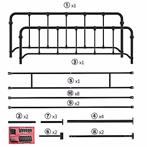 Hosslly Black Metal Full Bed Frame with Headboard and Storage 12 inch Platform No Box Spring Needed Easy Assembly