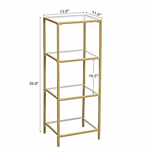 Homhedy 4-Tier Bookshelf,Metal Bookcase,Tempered Glass Shelves,Storage Rack Shelf for Home Office,Living Room,Bedroom, Bathroom,Modern Style,Golden