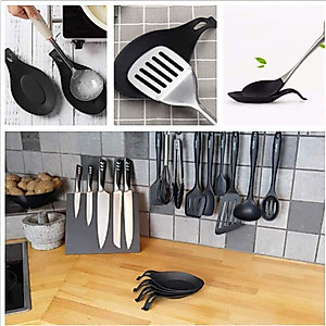 3PCS Black Silicone Spoon Rests Kitchen Scoop Bracket Stand Spoon Shelf Utensil Spatula Holder for Home Restaurant Supply