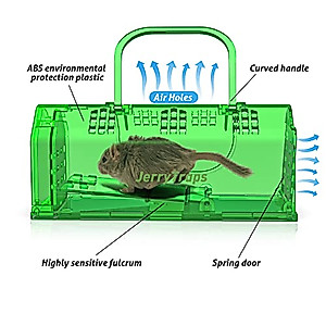 Humane Mouse Trap No Kill,Catch and Release Indoor/Outdoor Mouse Traps for Mice,Easy to Set,Mouse Catcher Quick Effective Reusable and Safe for Families Green(2PCS)
