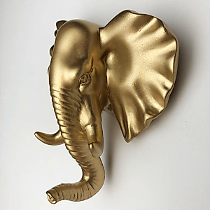 Set of 3 Elephant Head Giraffe Head and Rhino Head Wall Hooks / Hangers Animal Shaped Coat Hat Hooks (Gold)