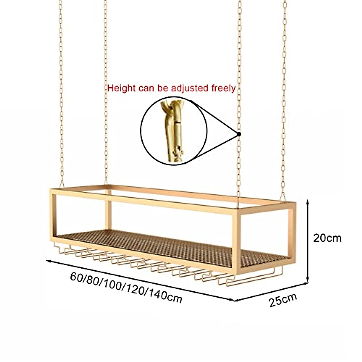 DASHADAO Hanging Wine Glass Rack-Bar Unit Floating Shelves, Metal Chain Wine Rack Ceiling Hanging Wine Bottle Holder with Goblet Stemware Racks Kitchen Upside Down Wine Rack Home Storage Sh