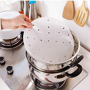 YQL 7 Inch Air Fryer Liner,200PCS Parchment Paper for Air Fryer Precut Perforated Parchment Paper Bamboo Steaming Paper for Steaming Basket and More