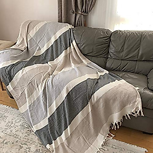 Bersuse 100% Cotton Aspendos XL Throw Blanket Turkish Towel - 60x90 Inches, Black-Grey-Beige