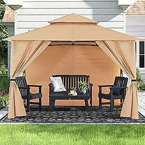 COOSHADE 8x8 Patio Gazebo with Window Curtains Gazebo Canopy Tent for Outdoor Garden Backyard Beige