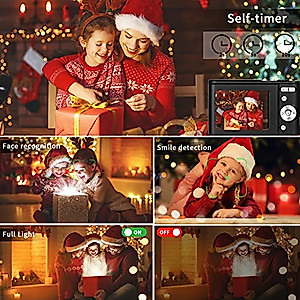 Digital Camera, FHD 48.0 MP Vlogging Camera Mini Camera Kids Camera Video Camera Pocket Camera with 32GB TF Card Autofocus 16X Digital Zoom, Compact Portable Camera for Kids Students Teenager-Black