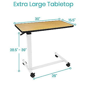 Vive Overbed Table (XL) - Hospital Bed Table - Swivel Wheel Rolling Tray - Adjustable Over Bedside Home Desk - Laptop, Reading, Eating Breakfast Cart Stand - Bedridden, Elderly (Brown)