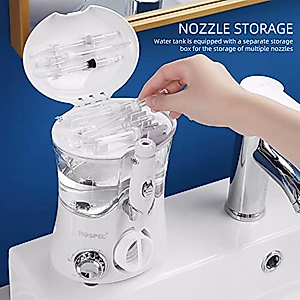 ROSPEC Dental Water Flosser with 7 Multifunctional Tips &a Oral cavity mirror,600ML Detachable Water Tank,10 Adjustable Pressure,For Adults & Kids – Waterproof,Electric Dental Pick Flosser (white)