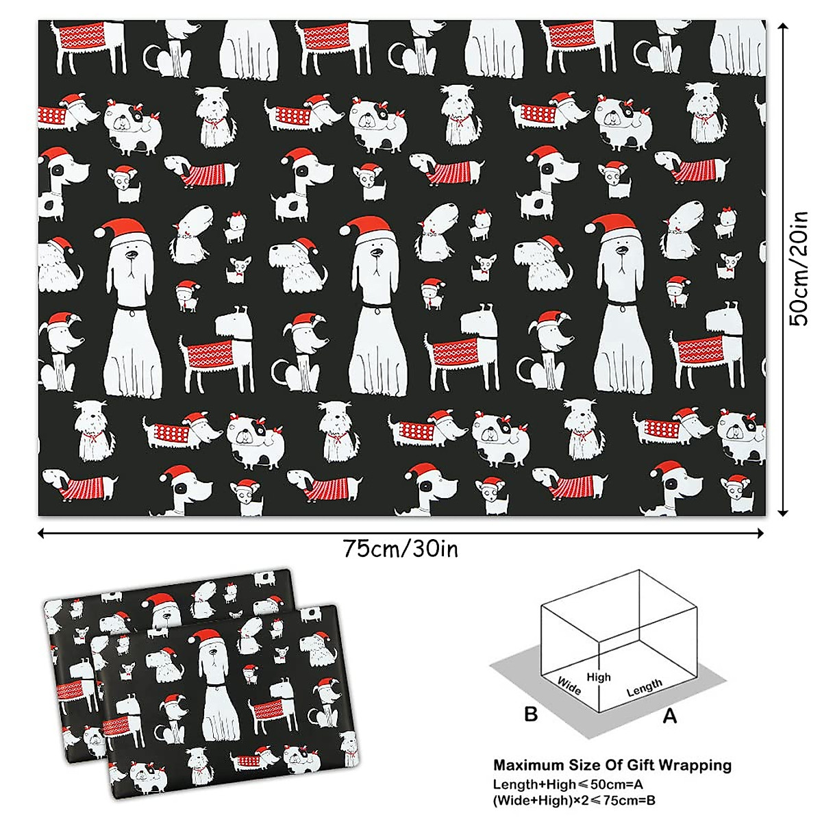 Dog Reversible Gift Wrapping Paper for Boys Girls Women Men, Cute Pet Puppy Dog Bone Design Folded Flat Sheets, Gift Wrap Perfect for Birthday, Holiday, Party, Baby Shower, Christmas All Occasion