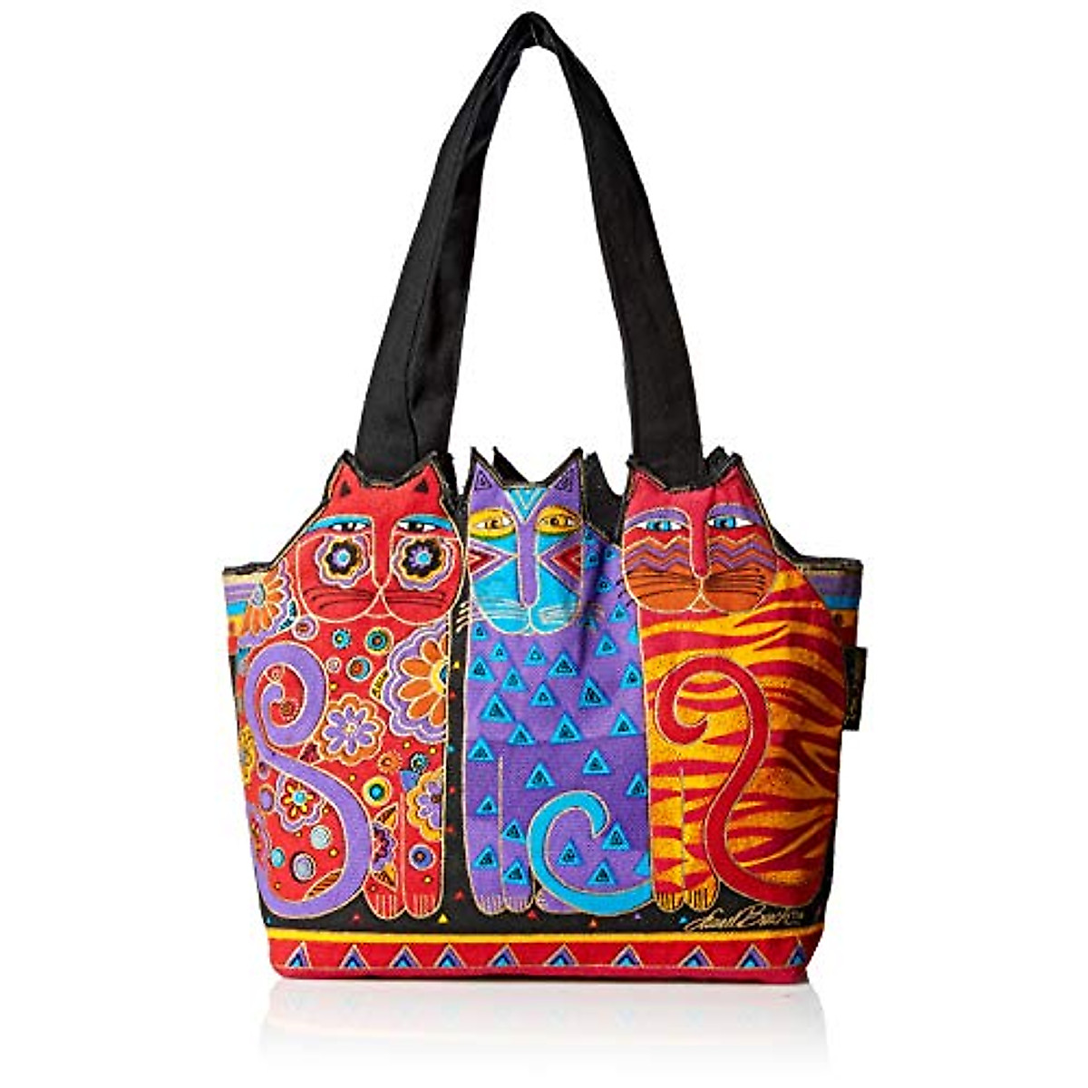 Laurel Burch Medium Tote Zipper Top, 12 by 3-1/2 by 8-1/2-Inch, Tres Gatos, Red/Orange/Blue