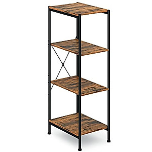 4 Tier Storage Shelves Narrow Shelf Unit Metal Shelves Shelf Free Standing Shelf Organisers Modern Shelf Ladder Shelf Bookshelf for Bathroom Kitchen Bedroom Hallway Steel & Wooden Black & Brown