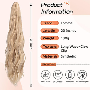LOMMEL Ponytail Extension Claw Clip Ponytail Extension for Women 20 Inch Long Wavy Ponytail Extensions Synthetic Ponytail Hairpiece Natural Soft Daily Use (18/613)