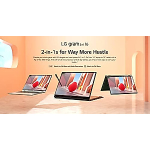 LG gram 16'' 2-in-1 Ultra-Lightweight Laptop, WQXGA(2560 x 1600) IPS 16:10 TouchDisplay, Intel Evo Core i7-1165G7, Wi-Fi 6, 21 hr BatteryLife, Thunderbolt4, Stylus Pen, Win 11（16GB RAM | 1TB PCIe SSD）