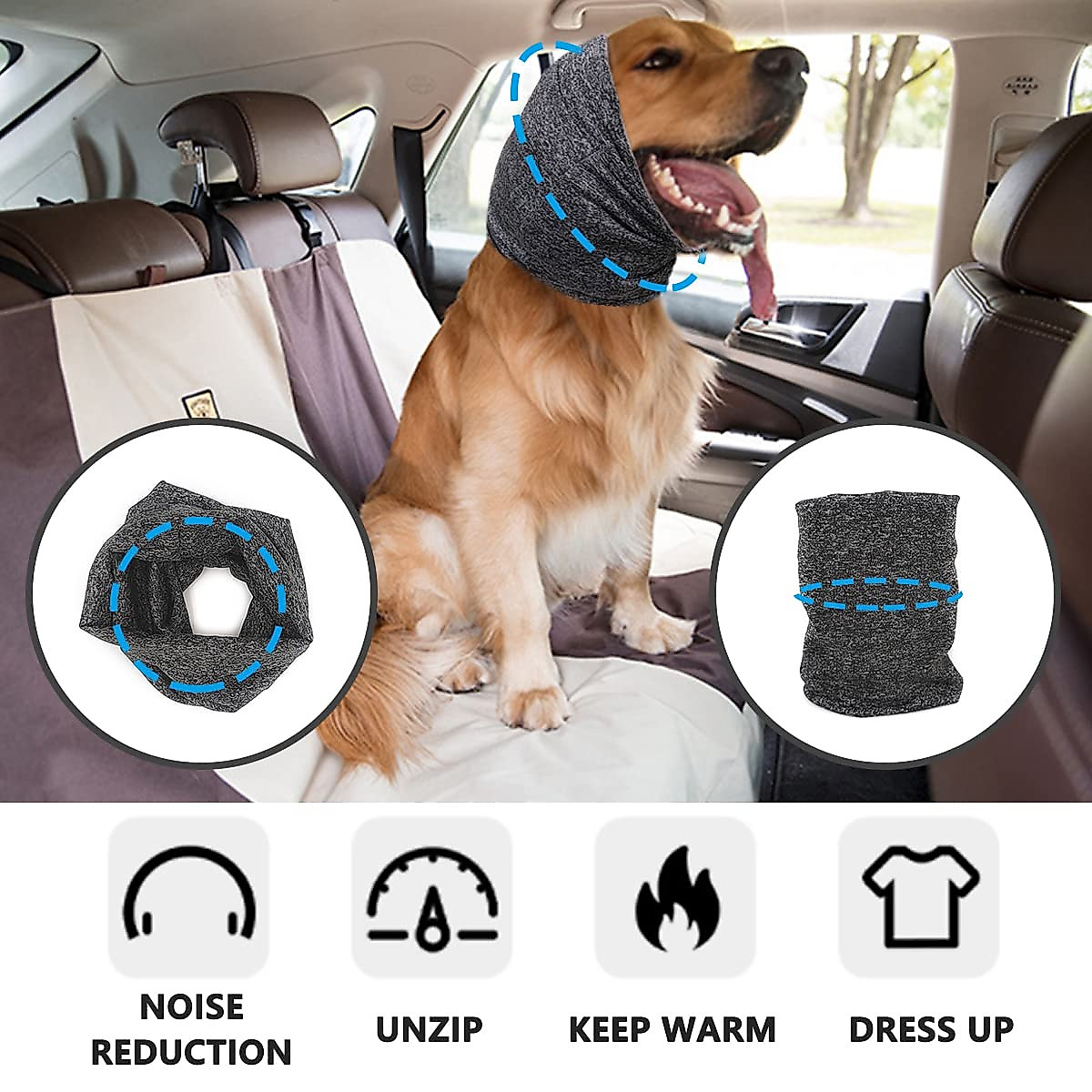 PATTEPOINT Quiet Ears for Dogs Noise Protection, No Flap Ear Wraps for Dogs, Stretchy Dog Snood for Noise Reduce Grooming Bathing, Dog Noise Cancelling Ear Muffs for Cats,Grey S