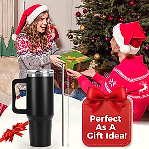 LATTPLYN 40 oz Tumbler with Handle and Straw Lid Insulated Cup Stainless Steel Water Bottle Travel Mug Gifts for Women Men Kids Trek Collection Black-1 Pc