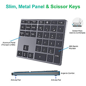 LINKEET Tri-Mode Aluminum Numpad 7-Color Backlit Bluetooth 5.0/Wired USB-C/2.4G Wireless Number Pad Slim 35-Key Rechargeable Numeric Keypad External Keyboard Num Pad for Laptop, Mac - Black Grey