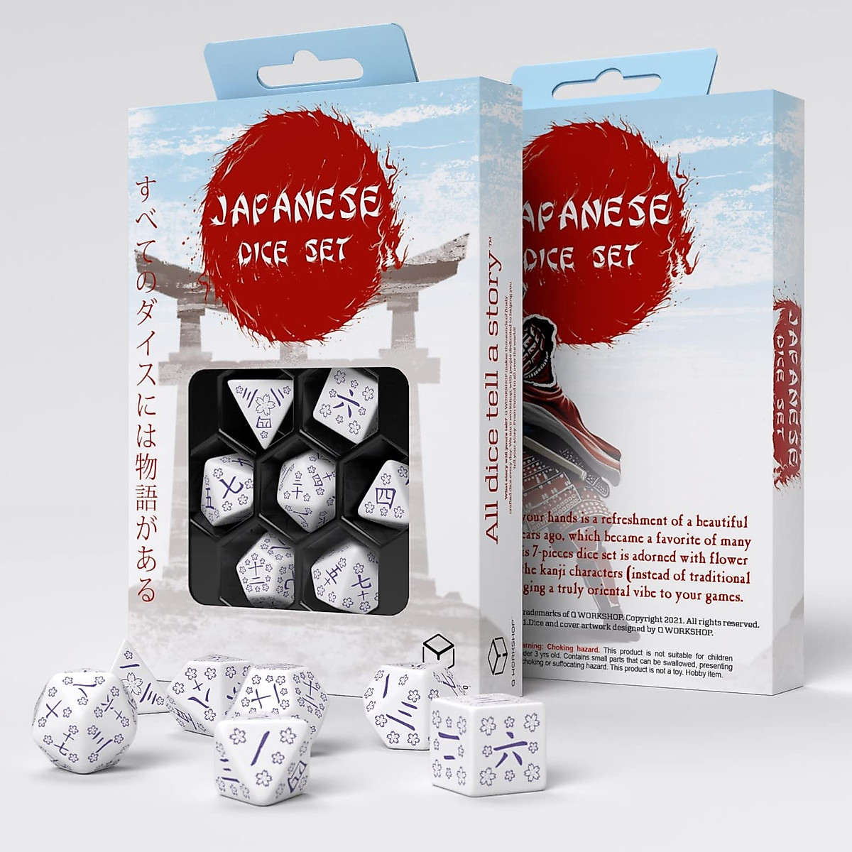 Q-Workshop Japanese Dice Set Blue Star Lotus,Blue/White