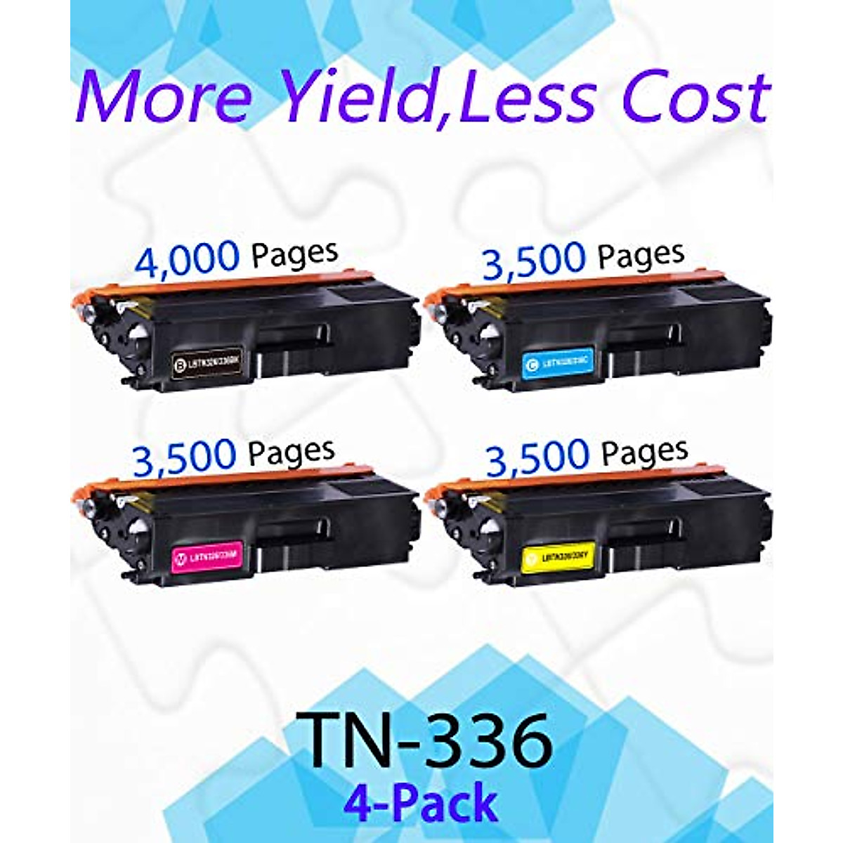 EASYPRINT (4-Pack) Compatible TN336 TN-336 Toner Cartridges Replacement for Brother MFC-L8600CDW L8850CDW 9550CDW L8250CDN 8350CDW 8350CDWT, (1x Black, 1x Cyan, 1x Magenta, 1x Yellow)