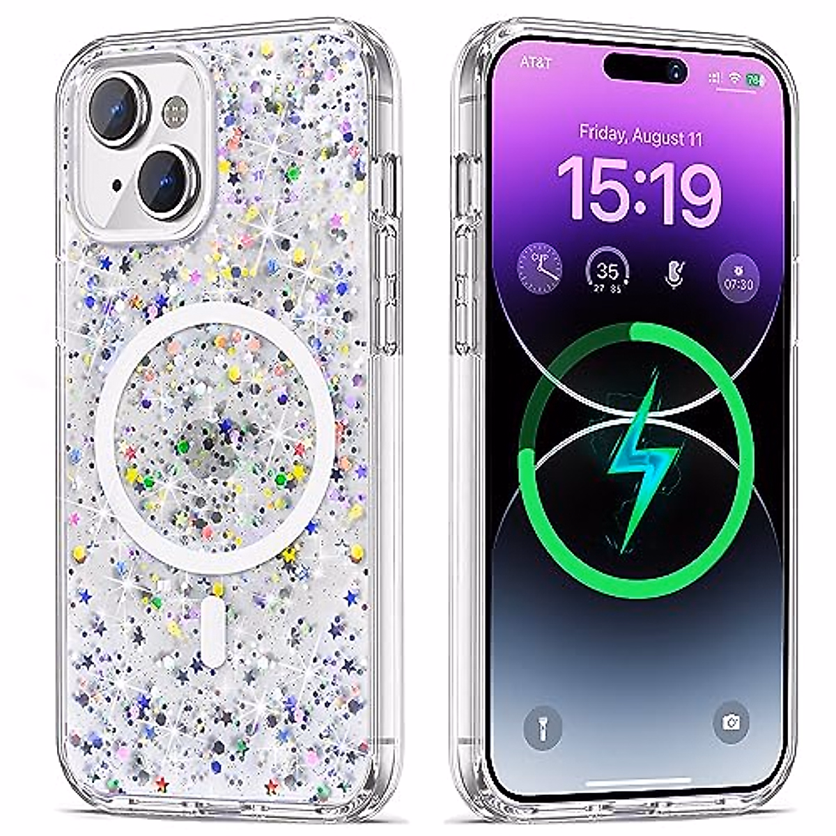 Magnetic Case Compatible with iPhone 13 Mini Case Clear Glitter - Compatible with MagSafe Charger Phone Case for Women Girls, Full-Body Shockproof Protective Case Cover for iPhone 13 mini 5.4 Inch