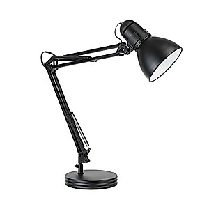 Globe Electric 5698601 28" Heavy Base Top Moving Spring Balanced Swing Arm Desk Lamp, Black, On/Off Rotary Switch on Shade, Home Office Accessories, Lamp for Bedroom, Home Décor, Home Improvement