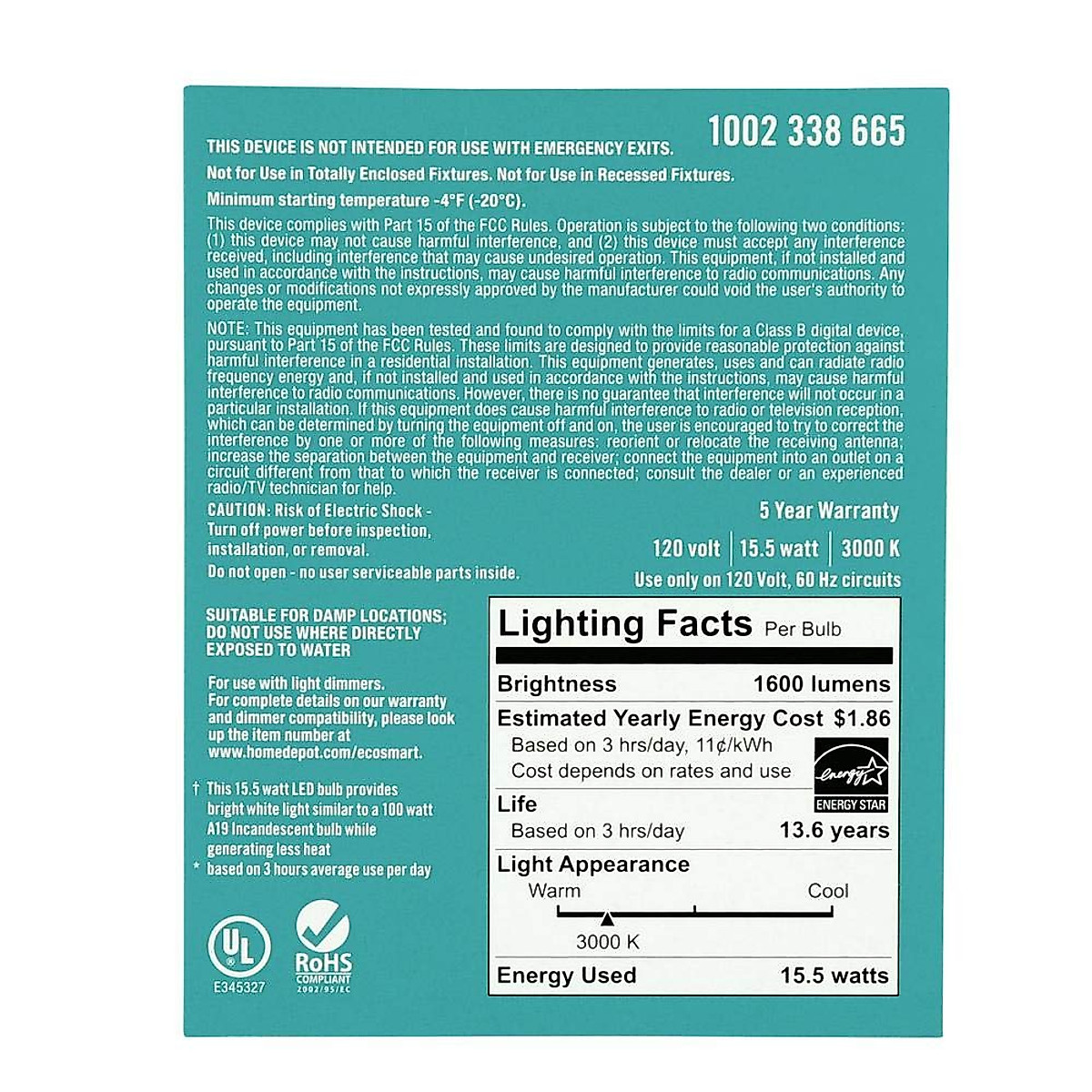 (8-Pack) EcoSmart LED Dimmable 100-Watt Bright White Light Bulb, A19, 1680-Lumen, 3000K, E26 Base