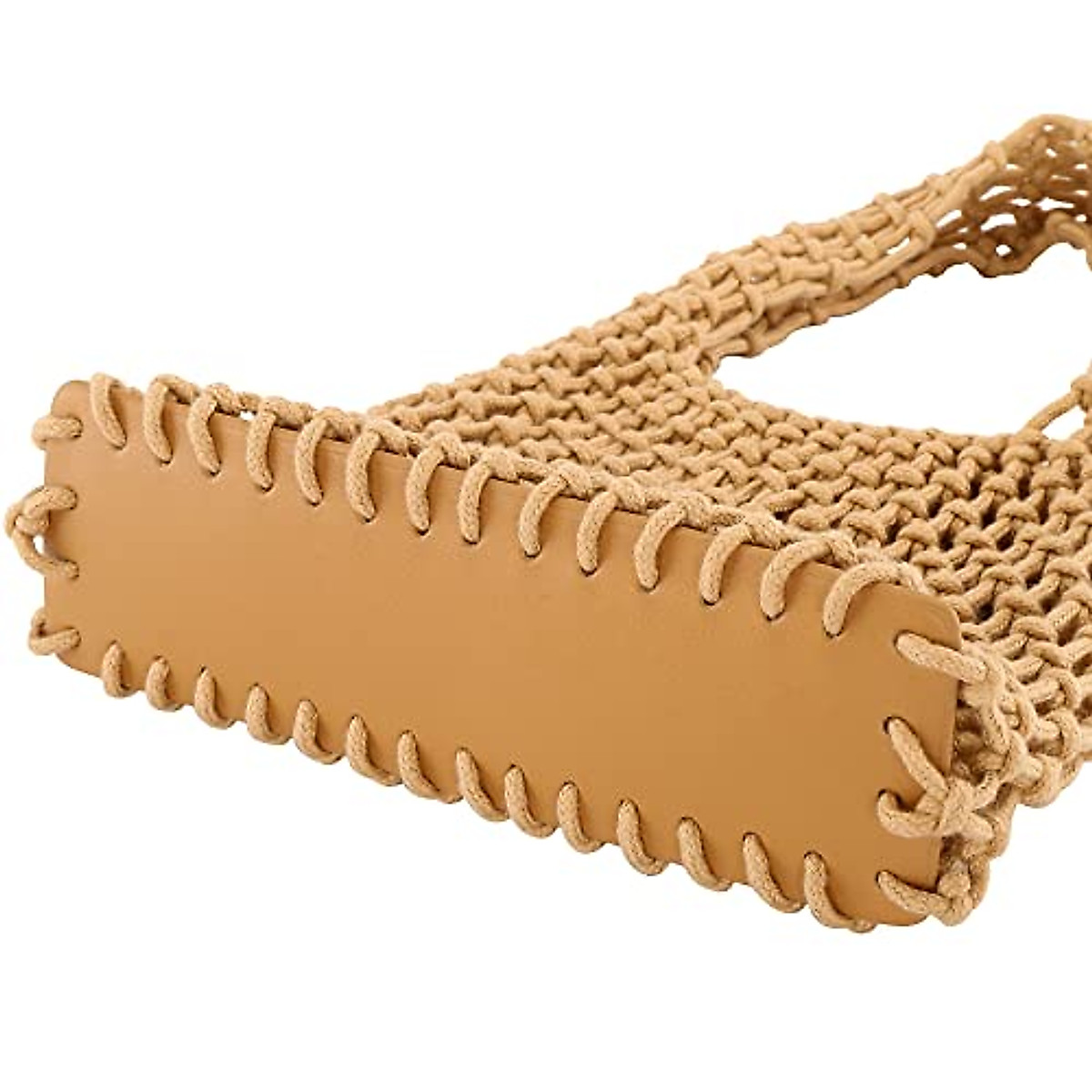 CHIC DIARY Handwoven Small Handbags for Women Cotton Crochet Clutch Purses Summer Beach Fishnet Tote Bags Wristlet Bags(Light Brown)