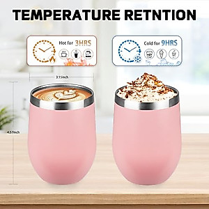 StarSpeed 12oz Wine Tumbler with lid, Stainless Steel Travel Mugs Stemless Double Wall Insulated Coffee Cup, Insulated Wine Glasses Travel Tumbler for Cold & Hot Drinks(Light Pink, 1)