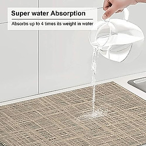 Pastel Taupe Color Faux Jute Fabric Dish Drying Mat Xl For Kitchen Counter Microfiber Absorbent Dish Draining Reusable Washable Large 18"X24"