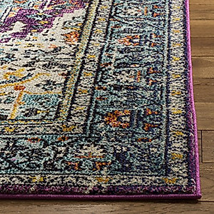 SAFAVIEH Monaco Collection 8' x 10' Violet/Light Blue MNC251L Boho Chic Medallion Distressed Non-Shedding Living Room Bedroom Dining Home Office Area Rug